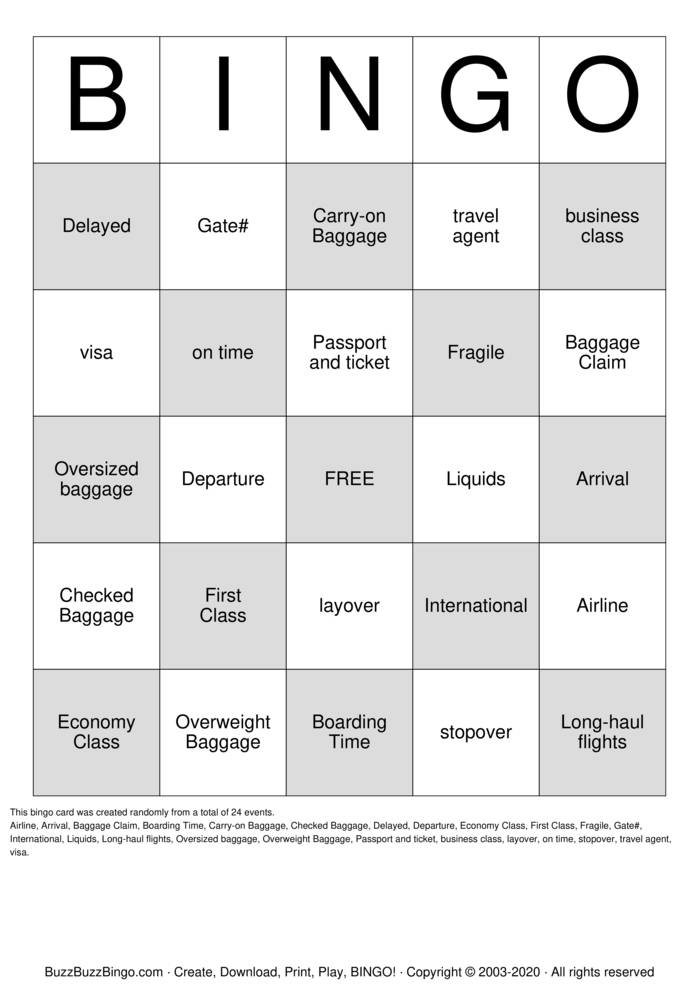 Airport Bingo Cards to Download, Print and Customize!