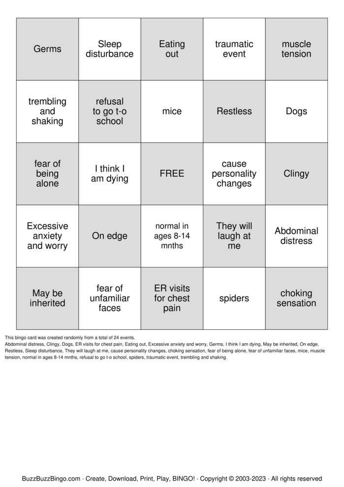 Anxiety Bingo Cards to Download, Print and Customize!