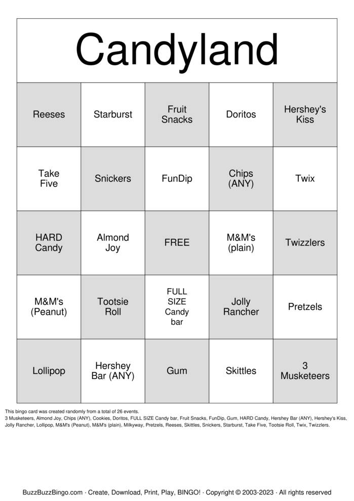 CANDY Bingo Cards to Download, Print and Customize!