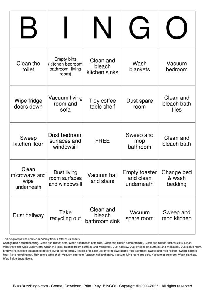 Cleaning Bingo Cards to Download, Print and Customize!