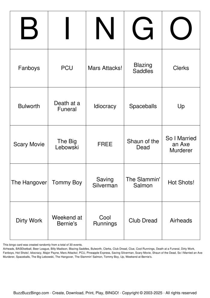 Comedy Bingo Cards to Download, Print and Customize!