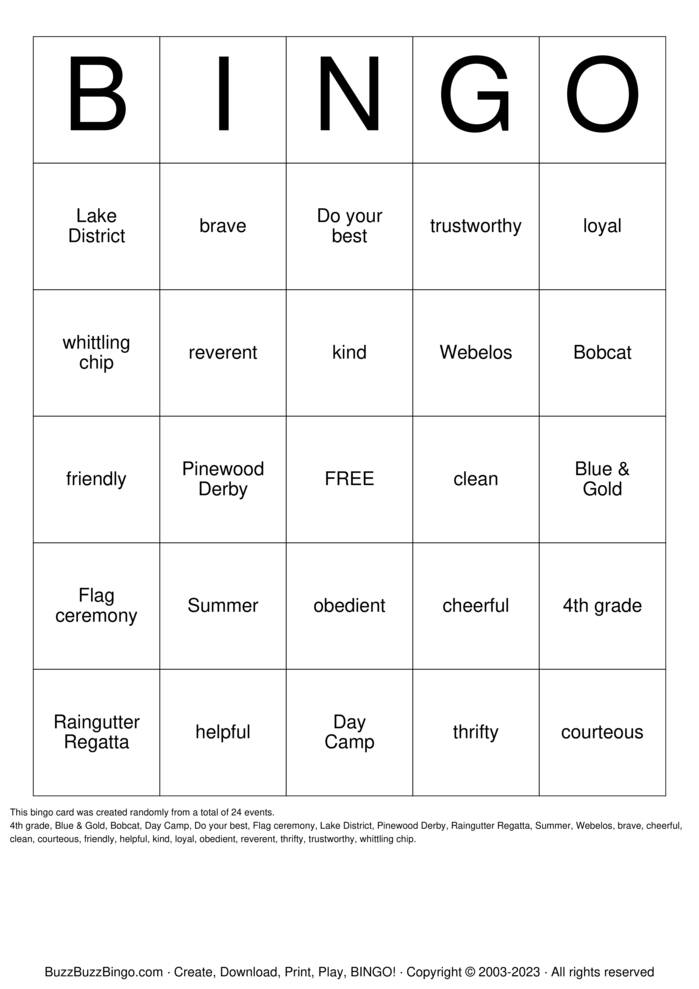 Cub Scouts Bingo Cards to Download, Print and Customize!