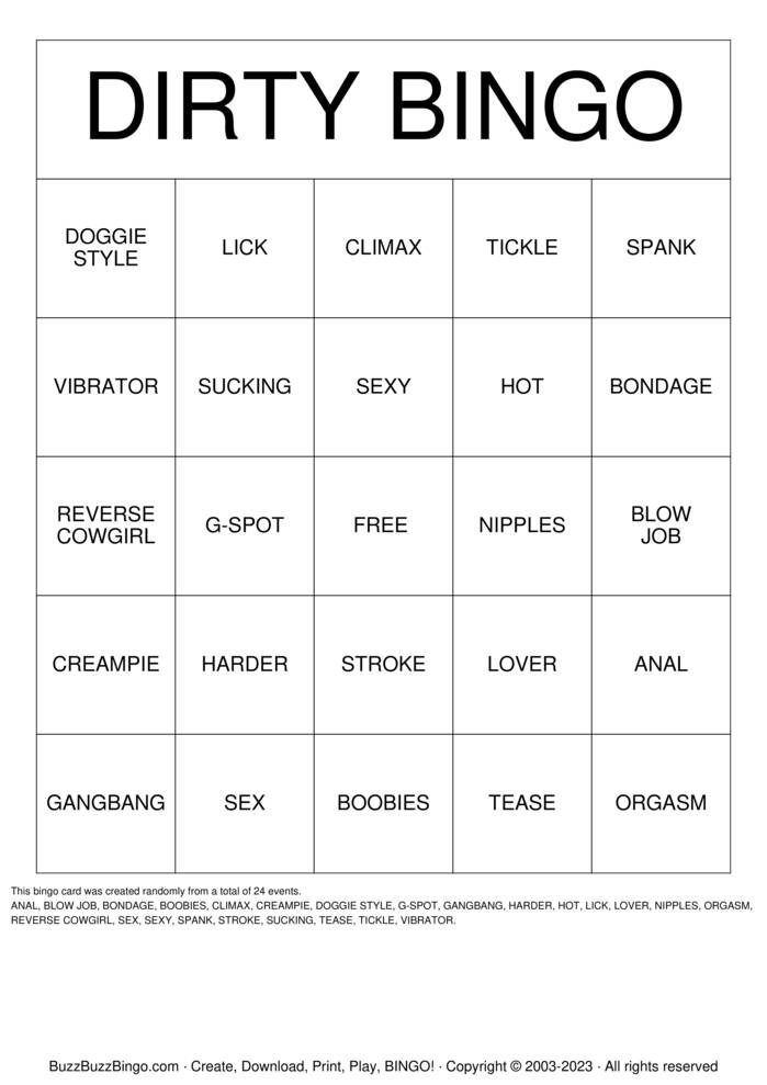 DIRTY BINGO Bingo Cards to Download, Print and Customize!