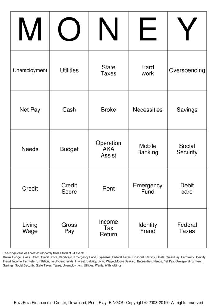 Financial Literacy Bingo Cards to Download, Print and Customize!