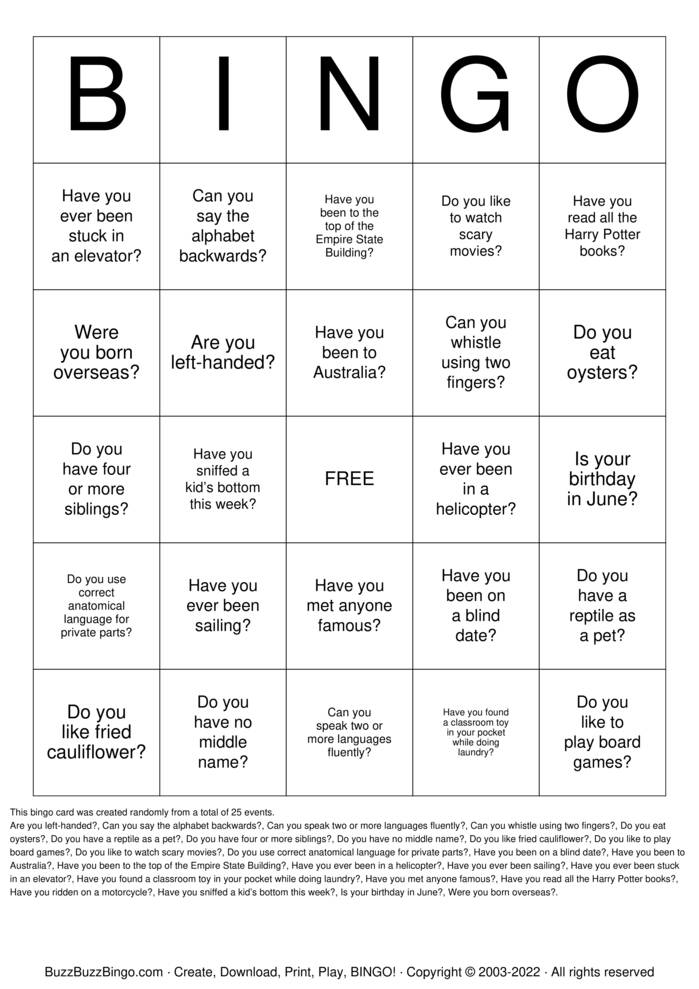 Human Scavenger Hunt Bingo Cards to Download, Print and Customize!