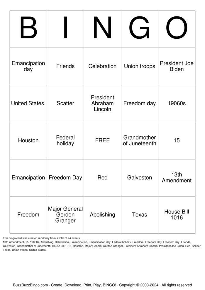 Juneteenth Bingo Cards to Download, Print and Customize!