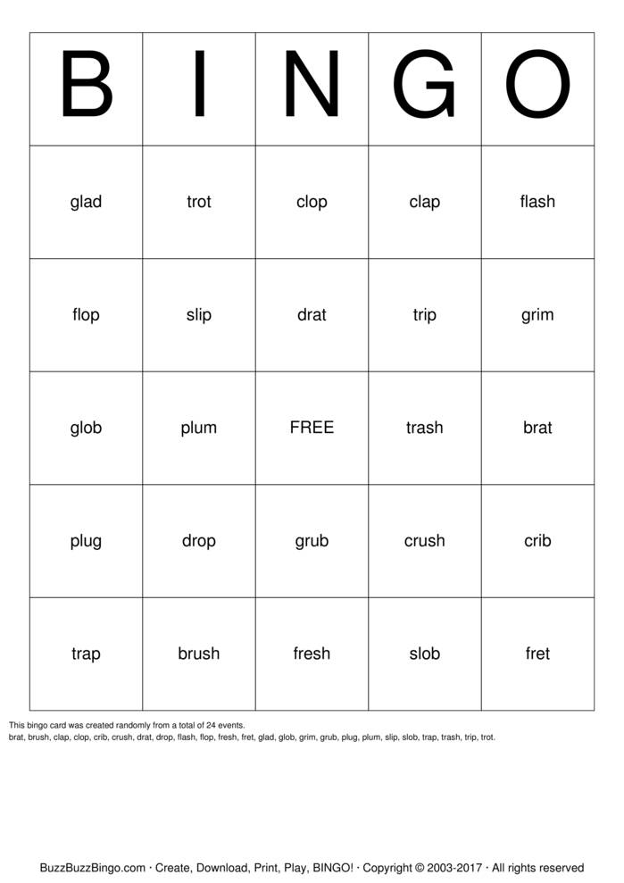 L and R Blend Bingo Bingo Cards to Download, Print and Customize!