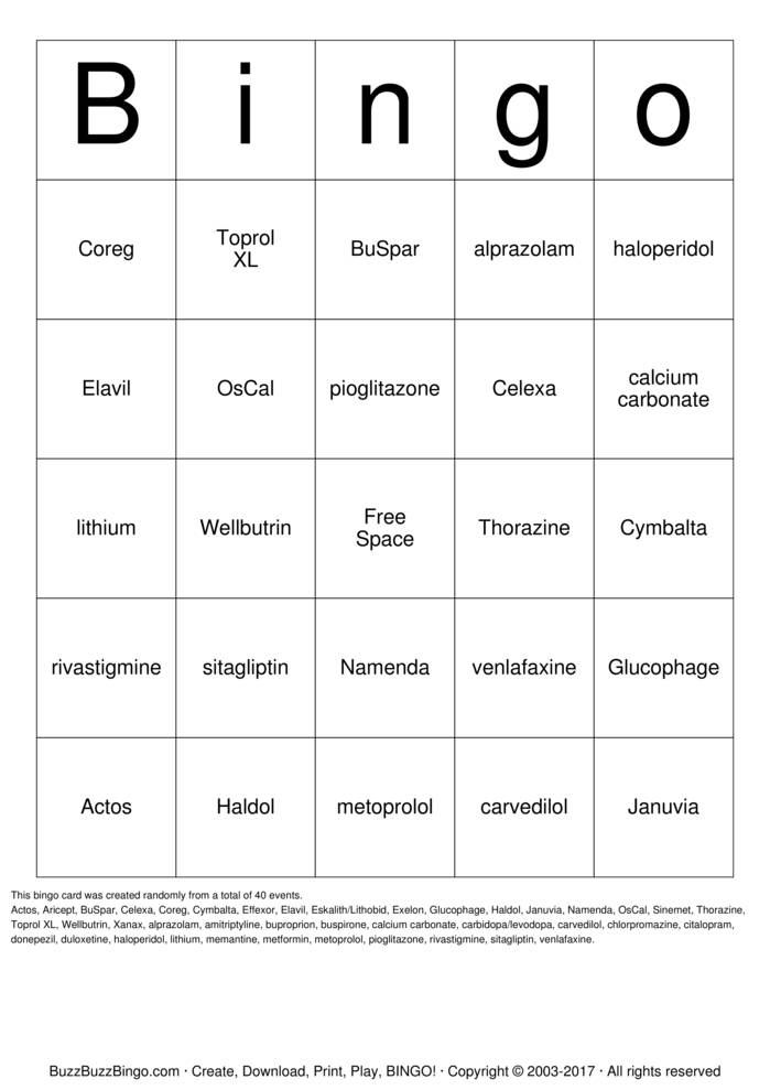 Medication Review Bingo Cards to Download, Print and Customize!