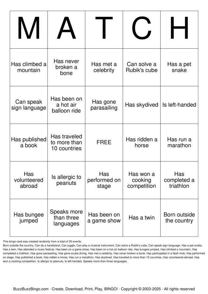Mingle Match Bingo Cards to Download, Print and Customize!