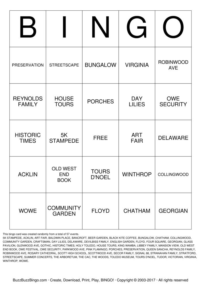 Old West End Security Bingo Cards to Download, Print and Customize!