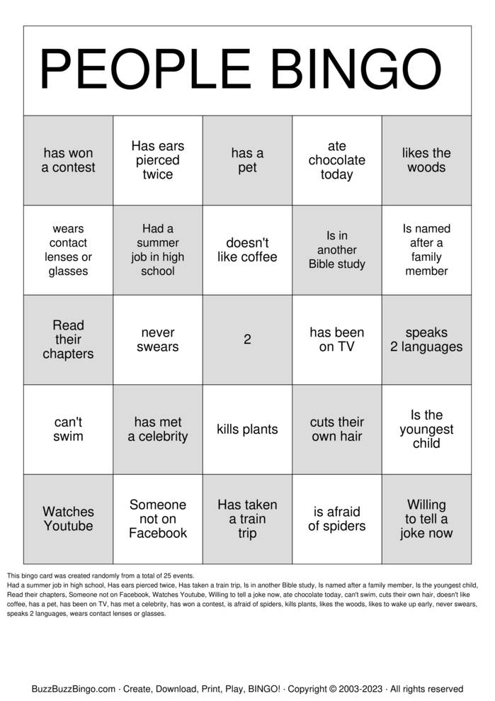 People Bingo Bingo Cards to Download, Print and Customize!