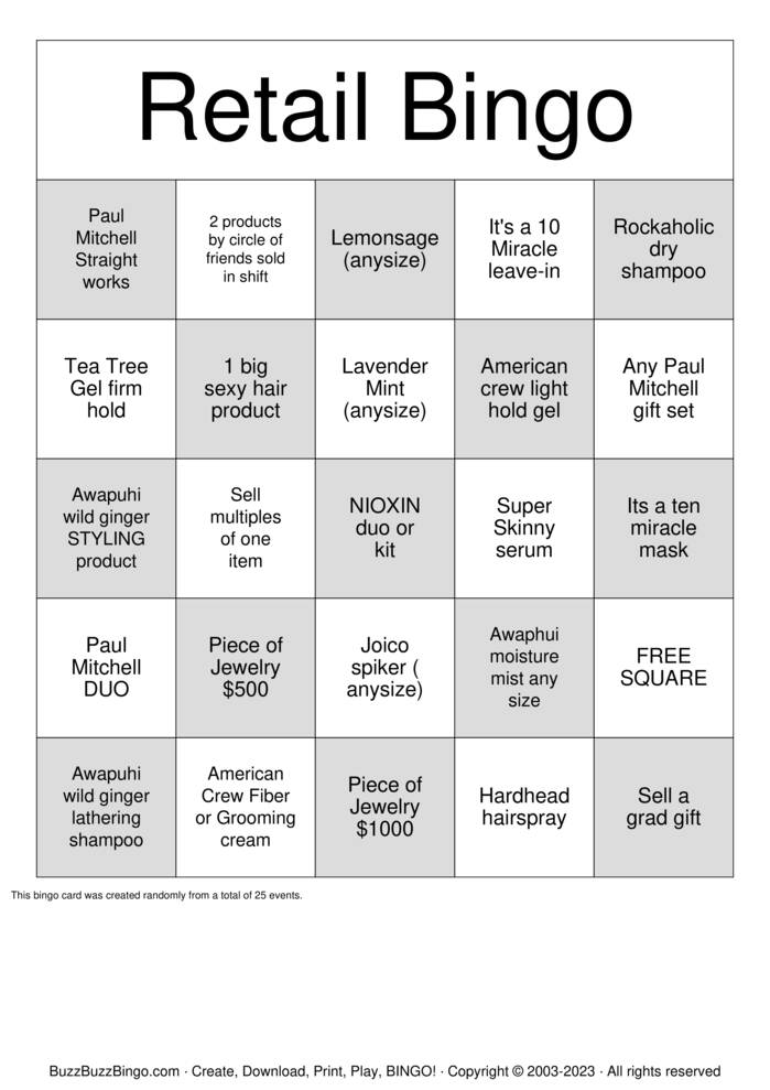 Retail Bingo Cards to Download, Print and Customize!