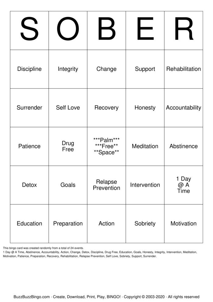 Substance Abuse Recovery Bingo Cards To Download Print And Customize Substance Abuse Recovery Bingo Cards To Download Print And Customize