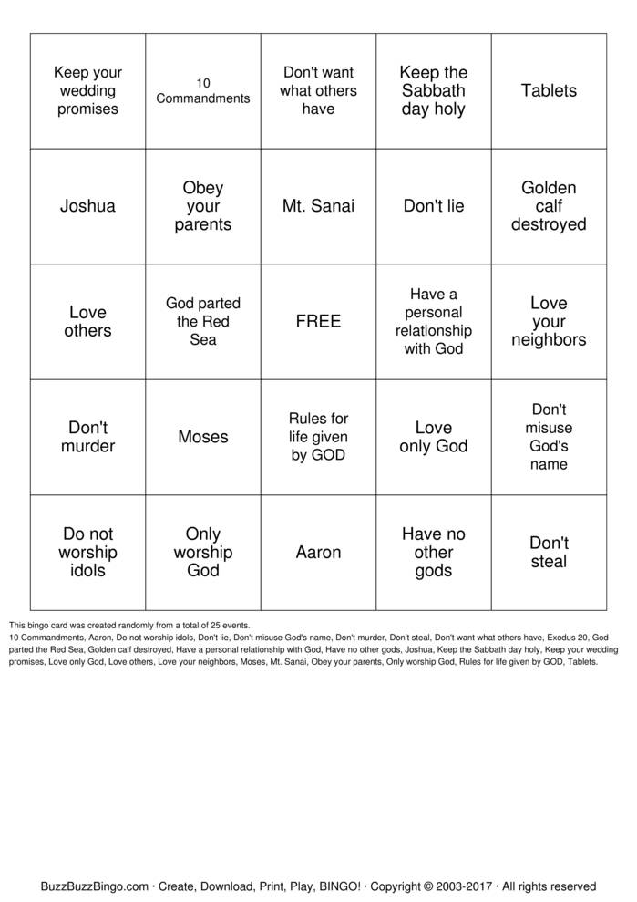 The 10 Commandments Bingo Cards to Download, Print and Customize!