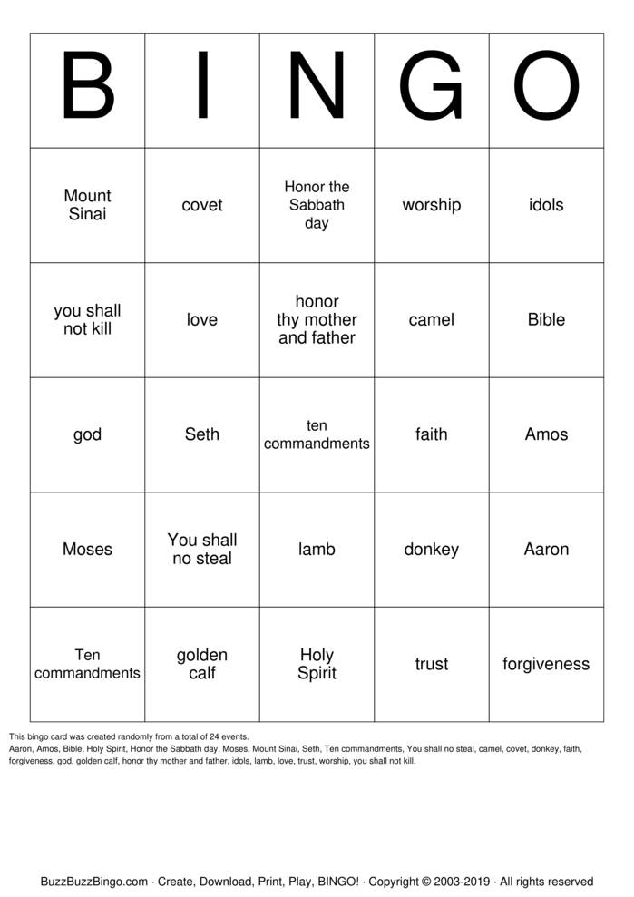 The 10 Commandments Bingo Cards to Download, Print and Customize!