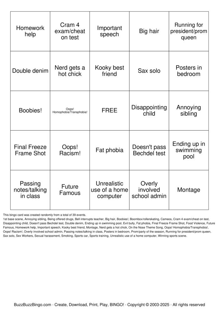 80's Movie Cliche Bingo Cards to Download, Print and Customize!