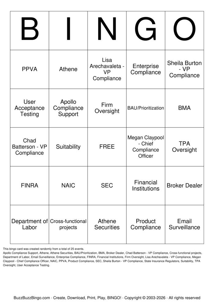 Compliance Bingo Cards to Download, Print and Customize!