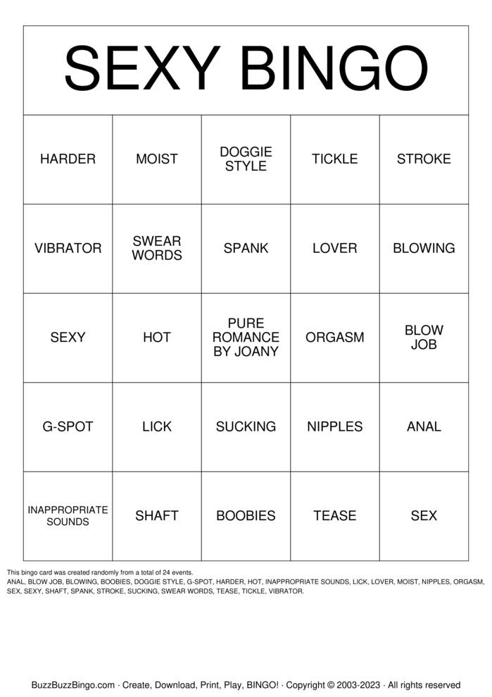 DIRTY BINGO Bingo Cards to Download, Print and Customize!