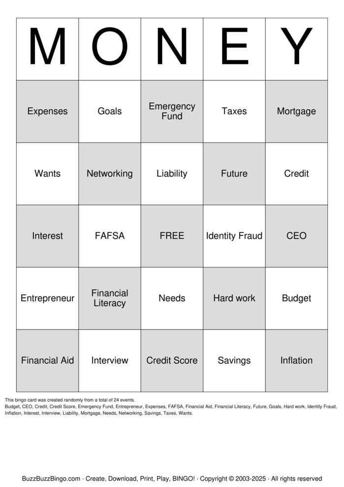 Financial Literacy Bingo Cards to Download, Print and Customize!