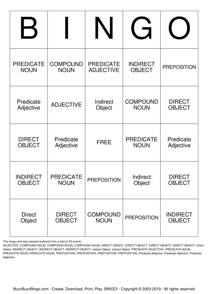 GRAMMAR Bingo Cards to Download, Print and Customize!
