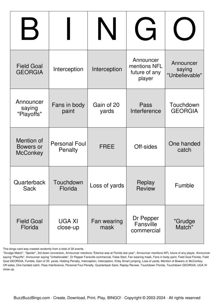 Georgia/Florida Bingo Bingo Cards to Download, Print and Customize!