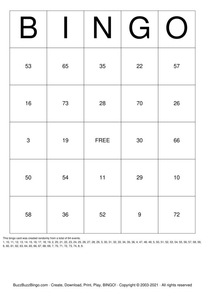 Numbers 1-75 Bingo Cards to Download, Print and Customize!