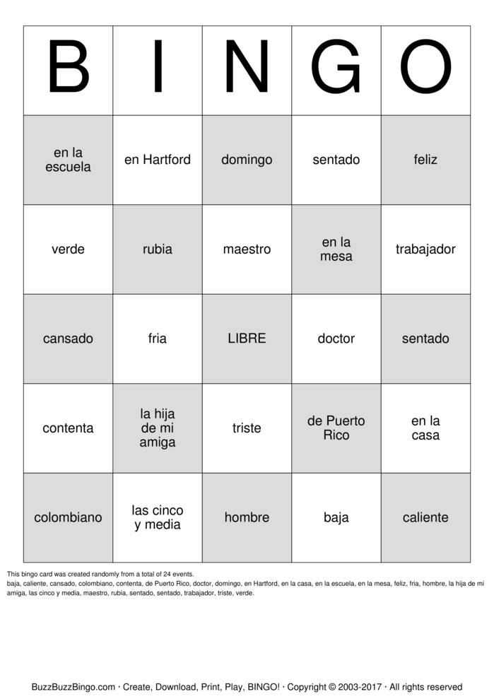 Ser vs. Estar Bingo Cards to Download, Print and Customize!