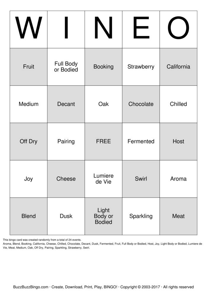 Wine Bingo Bingo Cards to Download, Print and Customize!