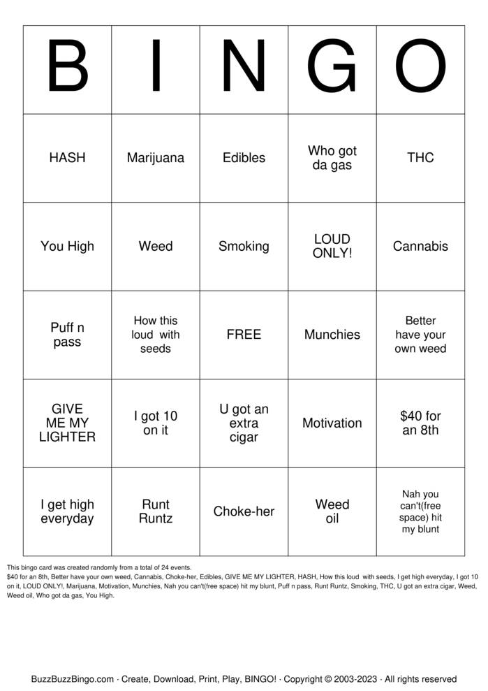 marijuana Bingo Cards to Download, Print and Customize!