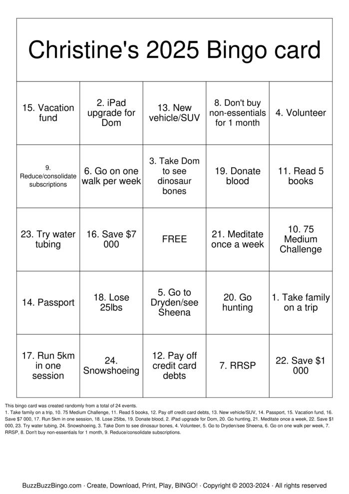 2025! Bingo Cards to Download, Print and Customize!