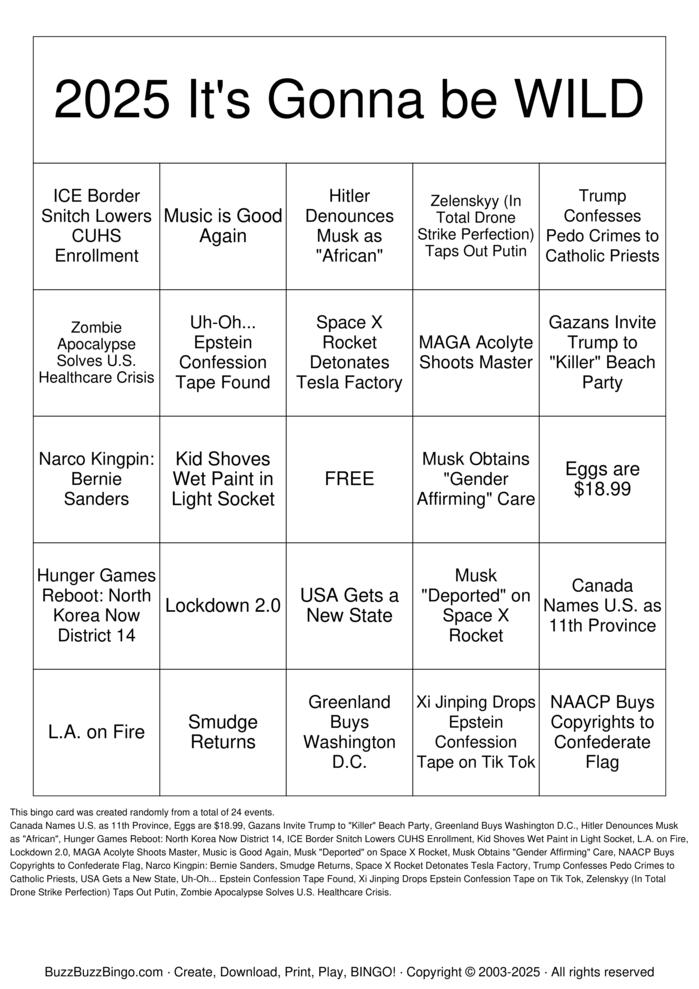 2025! Bingo Cards to Download, Print and Customize!