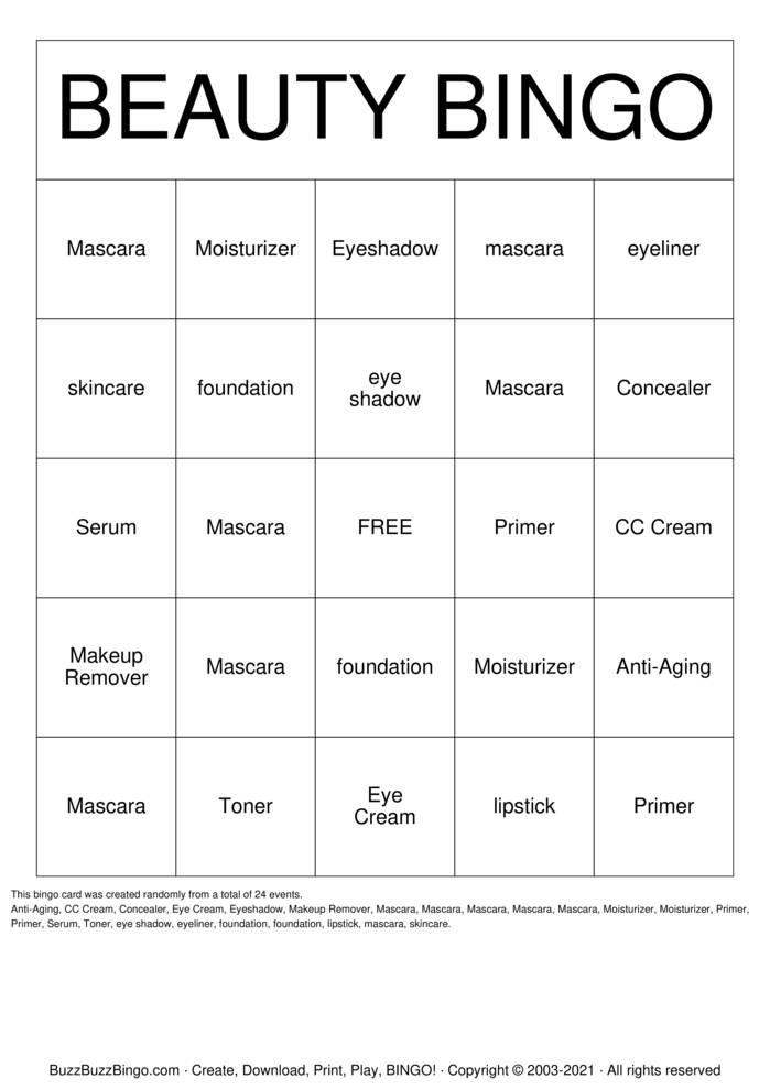 Beauty Bingo Cards to Download, Print and Customize!