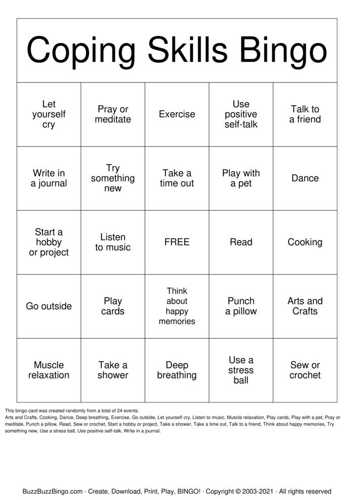 Coping Skills Bingo Cards to Download, Print and Customize!