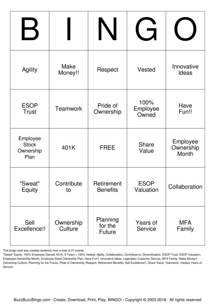 ESOP Bingo Cards to Download, Print and Customize!