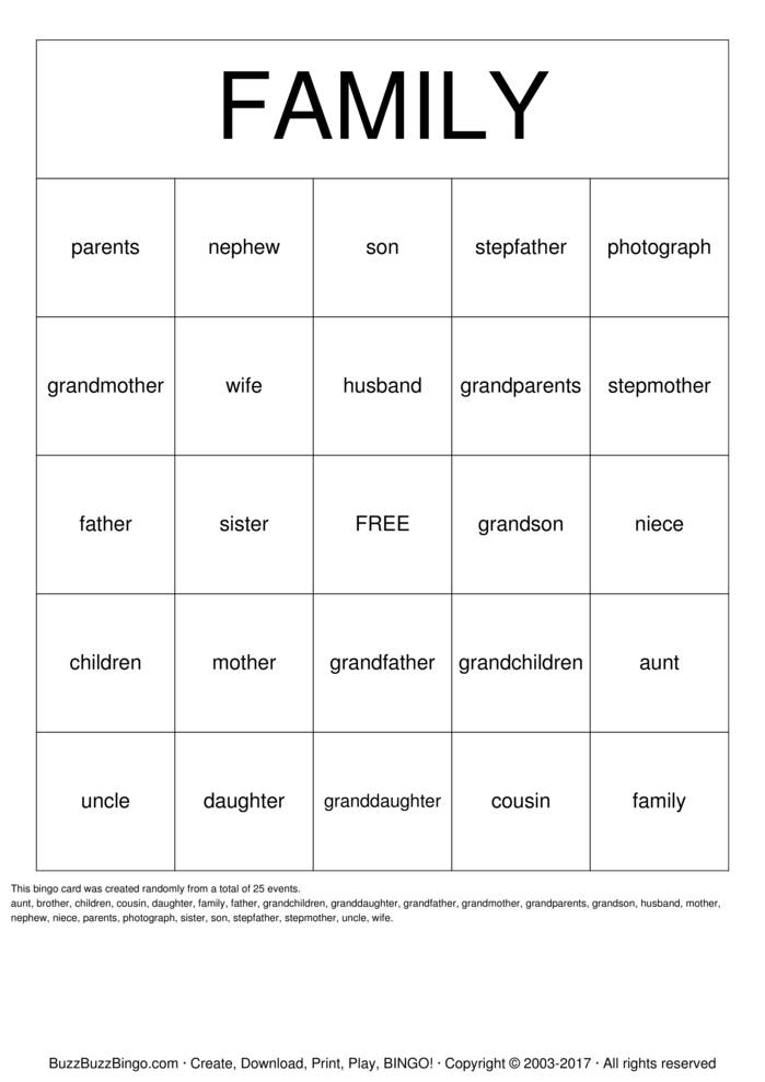 Family Bingo Cards to Download, Print and Customize!
