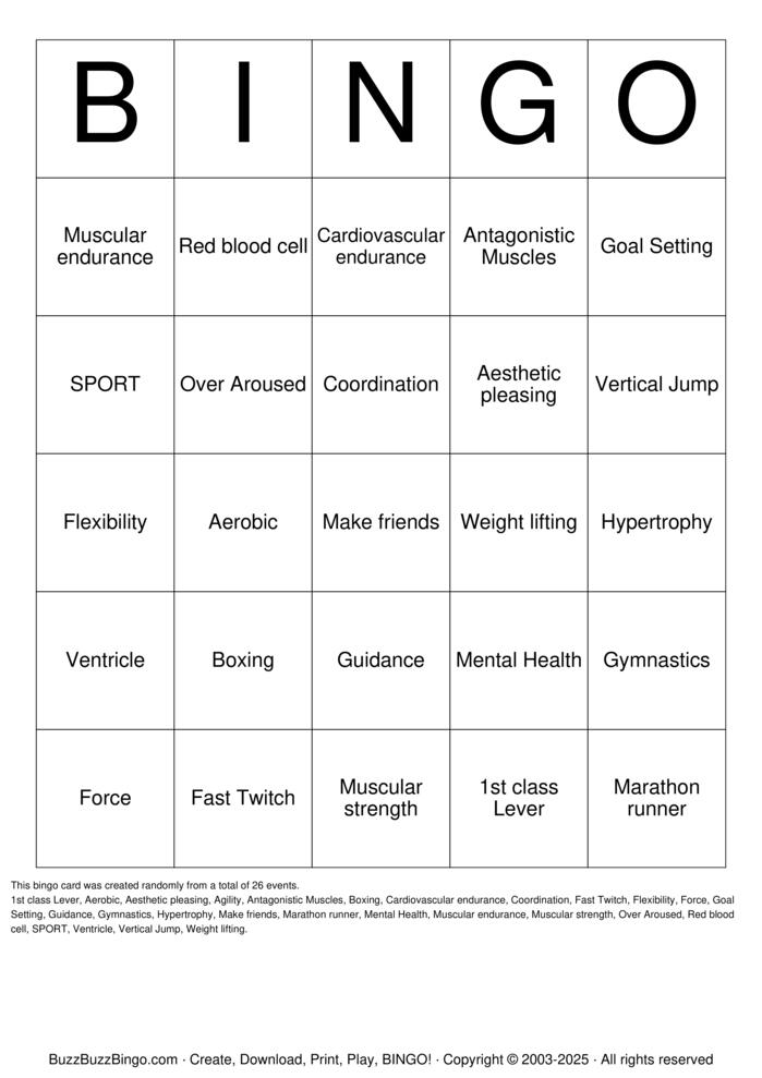 GCSE PE Bingo Cards to Download, Print and Customize!