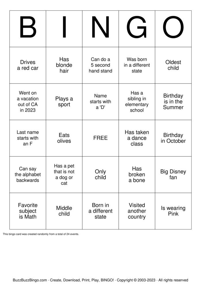 Human Scavenger Hunt Bingo Cards to Download, Print and Customize!