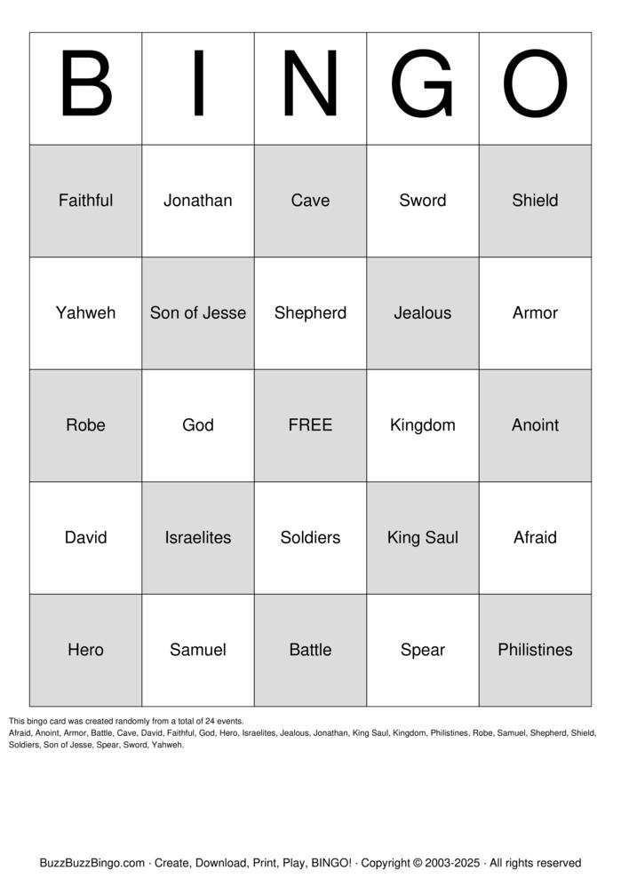 King David Bingo Cards to Download, Print and Customize!