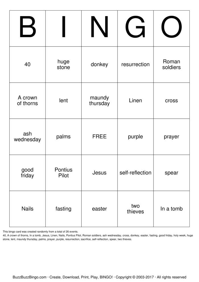 Lent Bingo Cards to Download, Print and Customize!
