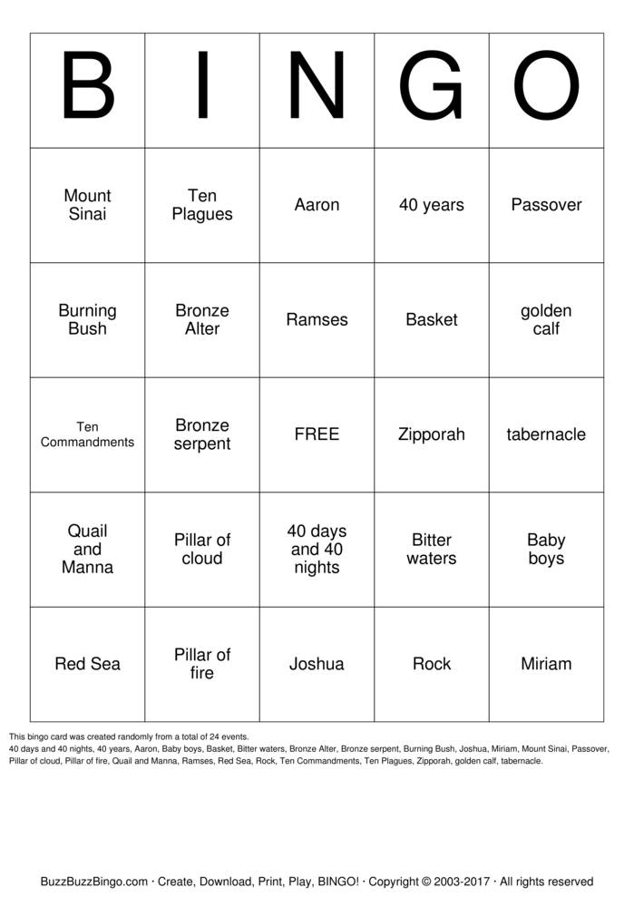 Moses Bingo Bingo Cards to Download, Print and Customize!