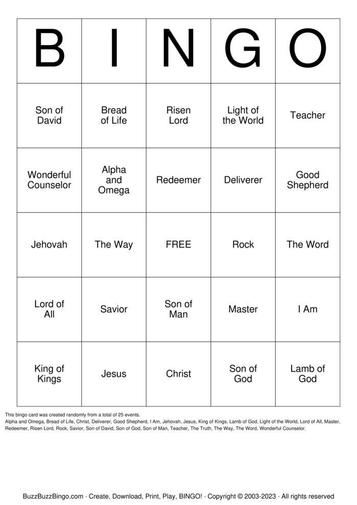 Names of Jesus Bingo Cards to Download, Print and Customize!