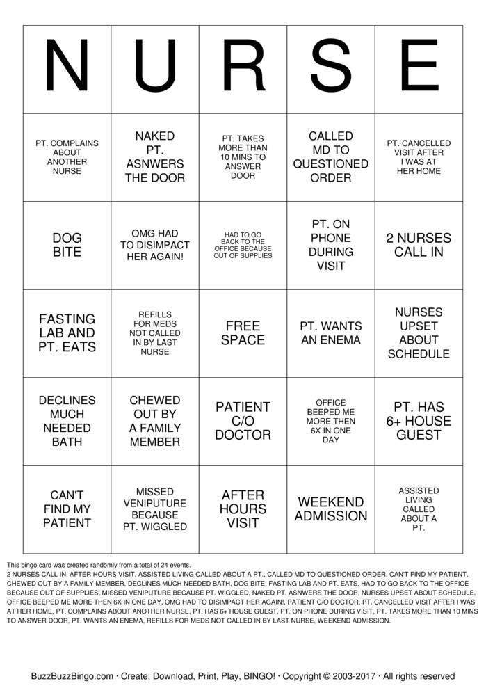 Nurse Bingo Cards to Download, Print and Customize!