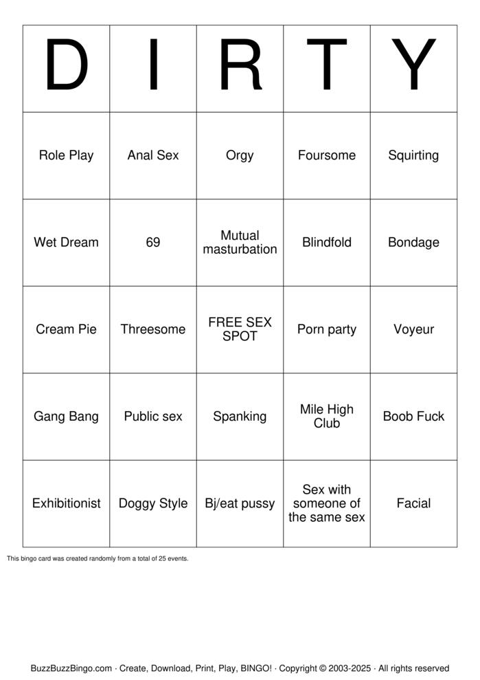 Sex Bingo Cards To Download Print And Customize