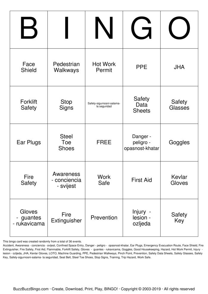 Safety Bingo Cards to Download, Print and Customize!