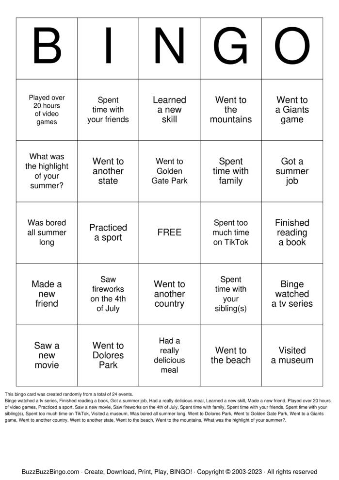 Summer Vacation Bingo Cards to Download, Print and Customize!