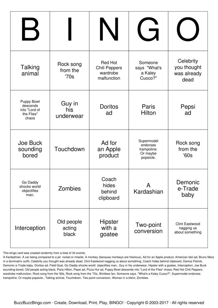 Super Bowl Bingo Cards to Download, Print and Customize!