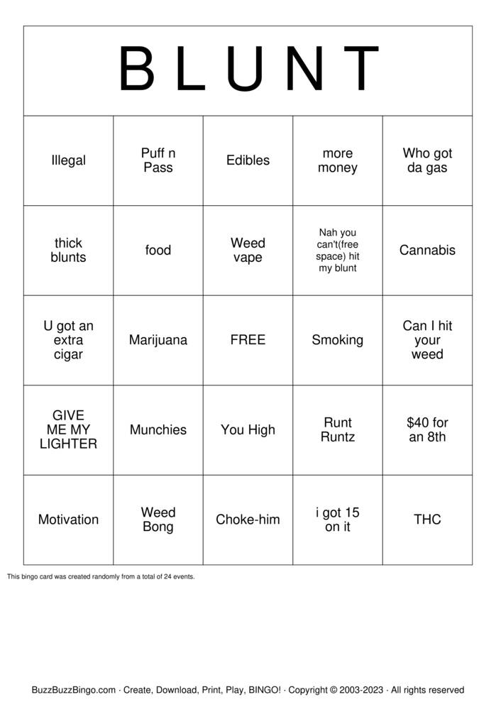 marijuana Bingo Cards to Download, Print and Customize!