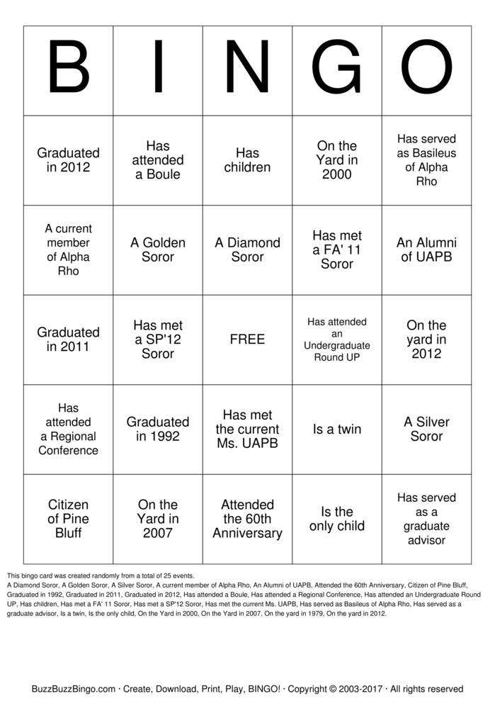 Alpha Rho Bingo Cards to Download, Print and Customize!