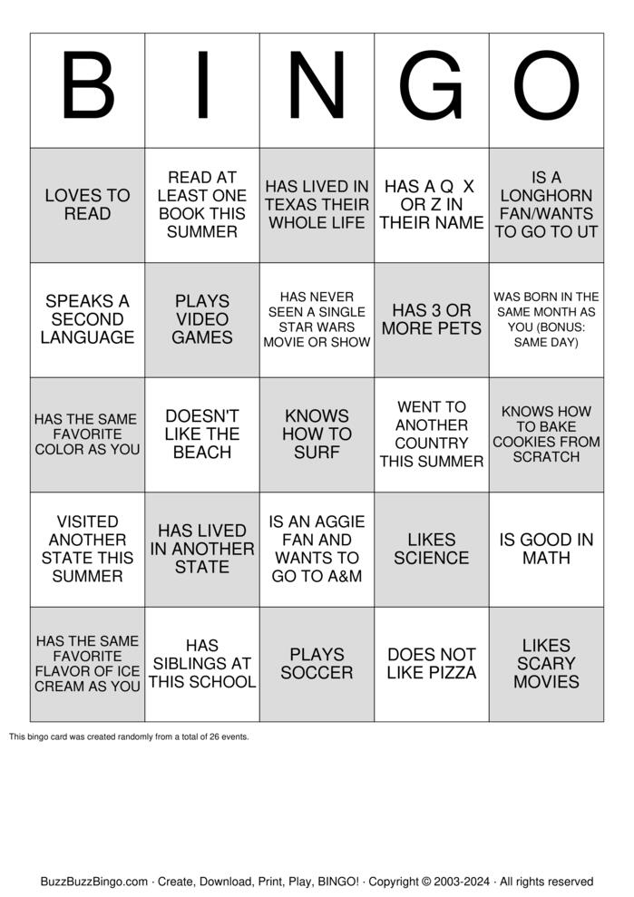 Find a Friend BINGO Bingo Cards to Download, Print and Customize!