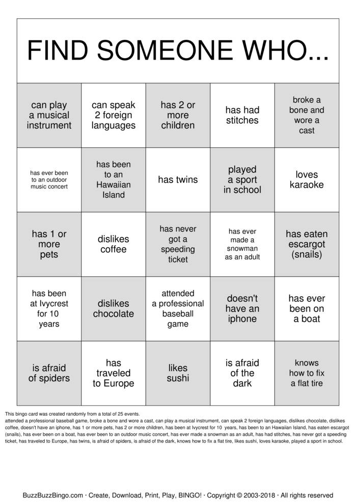 Ivycrest Staff Bingo Cards To Download Print And Customize Ivycrest Staff Bingo Cards To Download Print And Customize